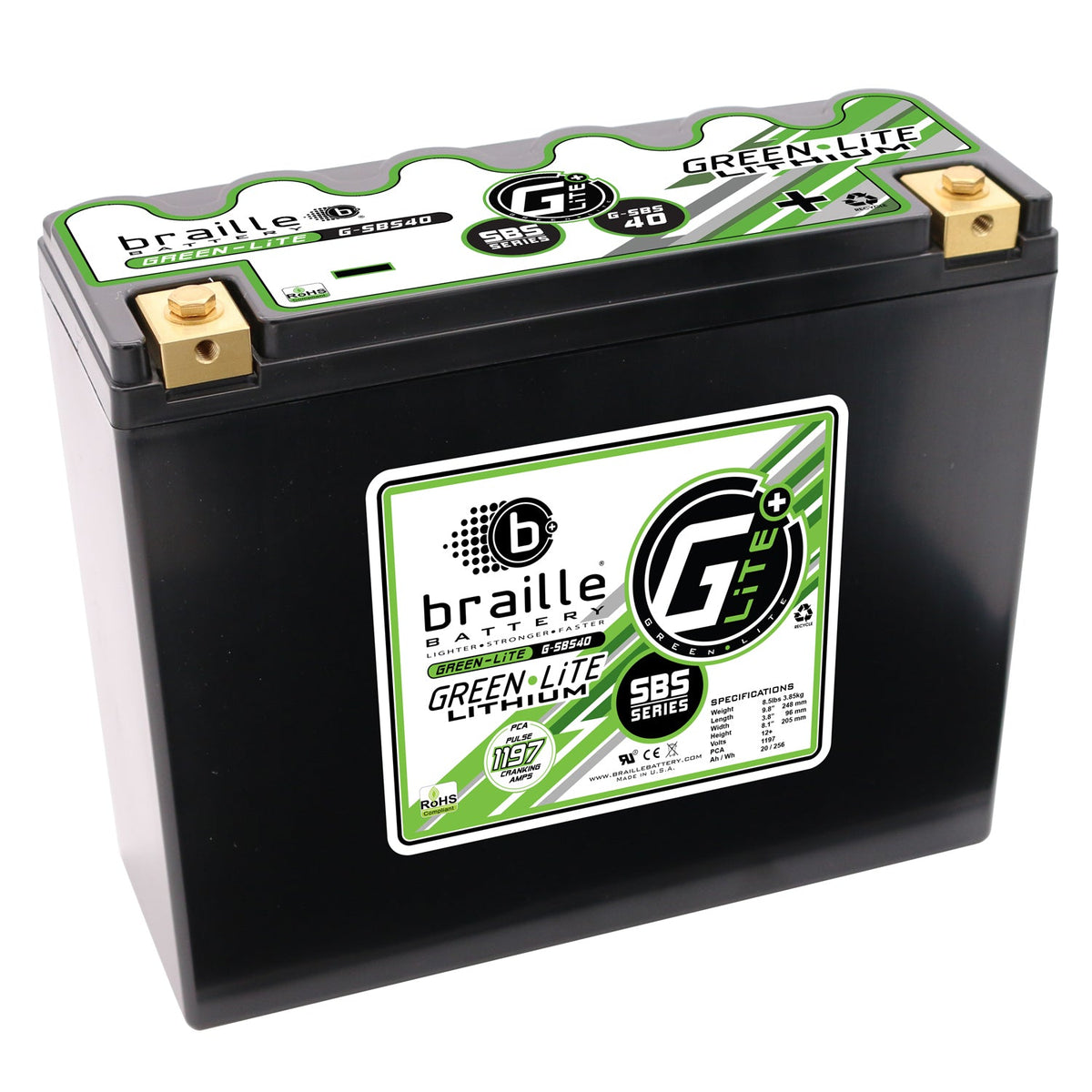Braille G-SBS40S GreenLite Auto / Racing (Extra Capacity) Lithium Batt ...